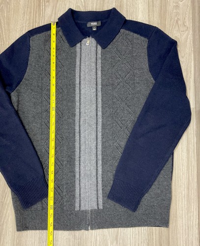 Reiss Sweater Mens L Cardigan Jacket Full Zip Merino Wool Blue Gray ...