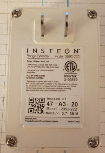 INSTEON Range Extender 2992 - 222 Plug in (USED) w/Quick start guide ...