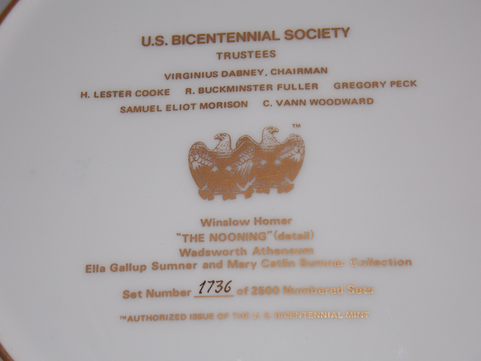 WINSLOW HOMER Plate - U.S. Bicentennial Society - "The Nooning" | eBay