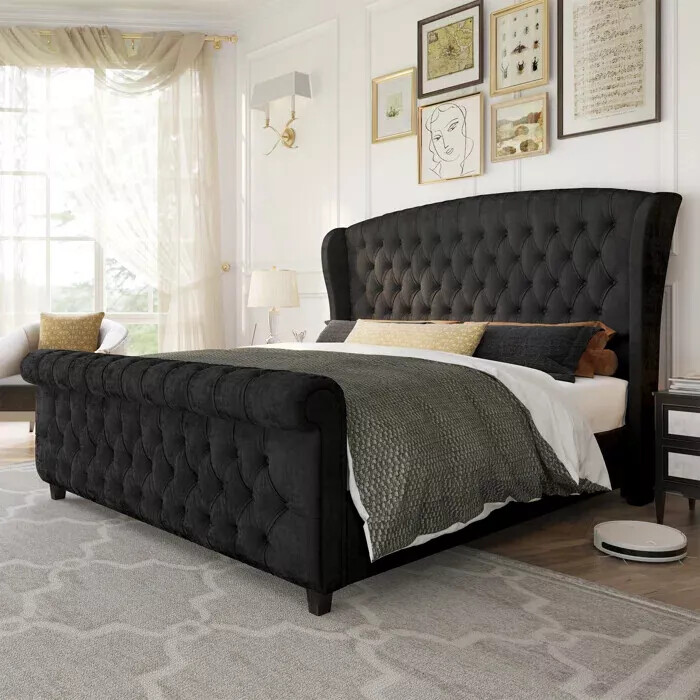 King Size Sleigh Bed Coverings Oregon Plush Grey Velvet Sleigh Bed