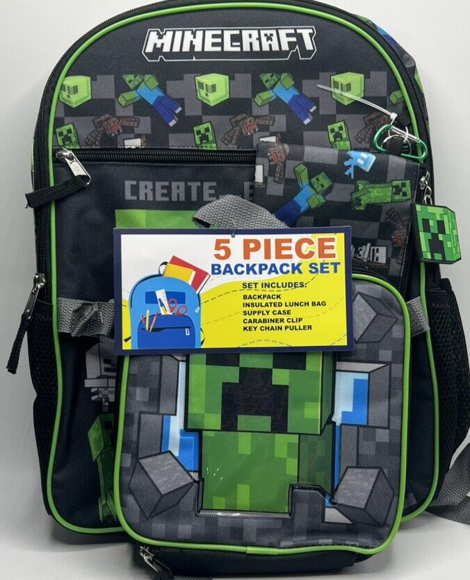 Minecraft 5-Piece Backpack Set Includes Lunch Bag, Supply Case & More ...