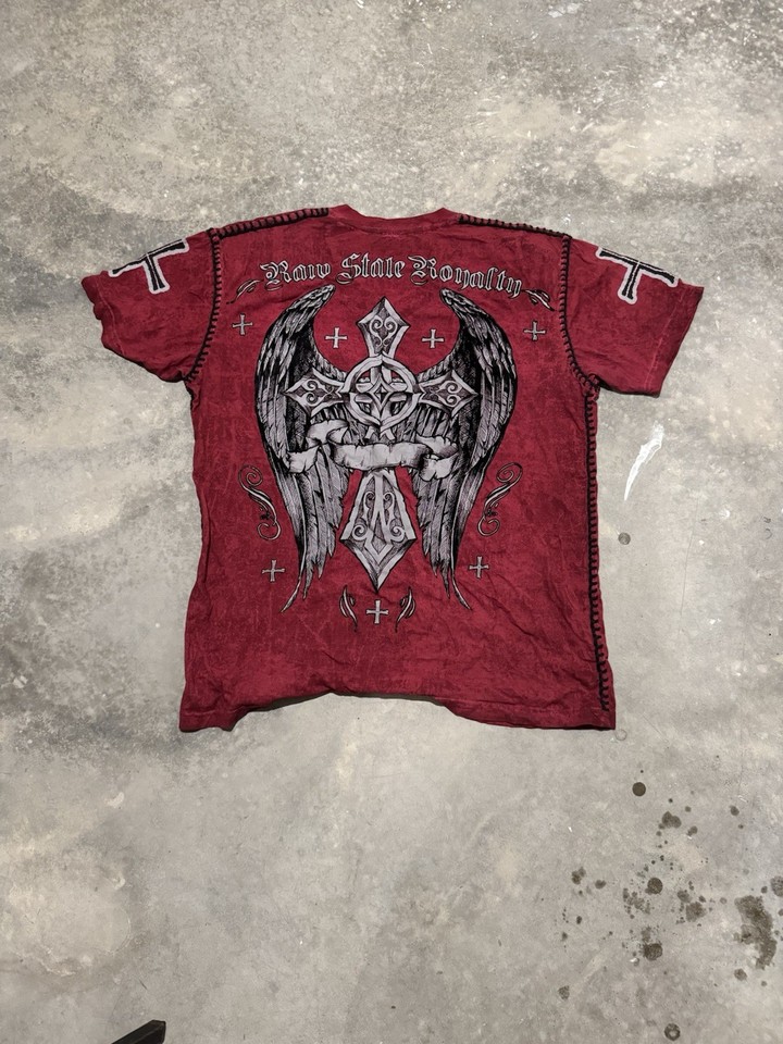 Vintage Y2K Red Affliction Like Raw State Winged Cross Sz 2XL Fits like ...