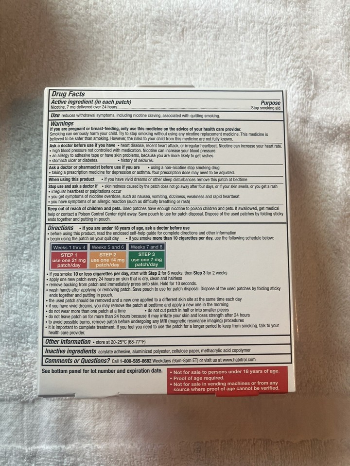 Step 3 NICOTINE TRANSDERMAL SYSTEM Patches 14 Stop Smoking , 7mg. Exp ...