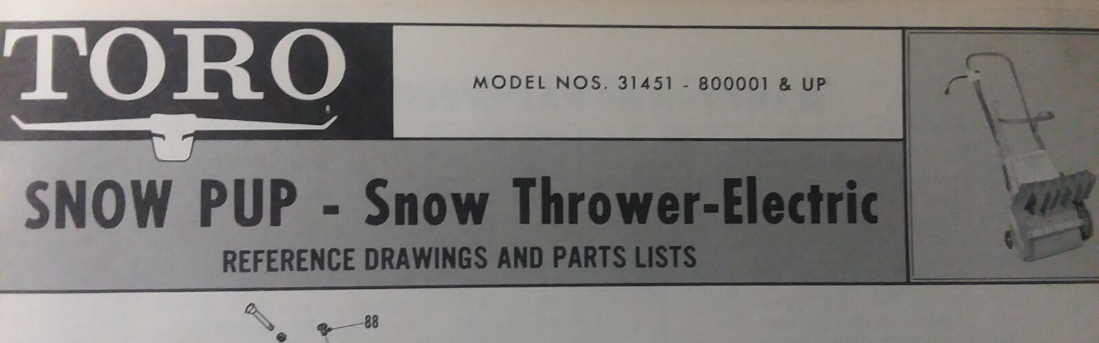 Toro Walk-Behind Snow Thrower Pup Electric Parts Catalog Manual 31451 ...