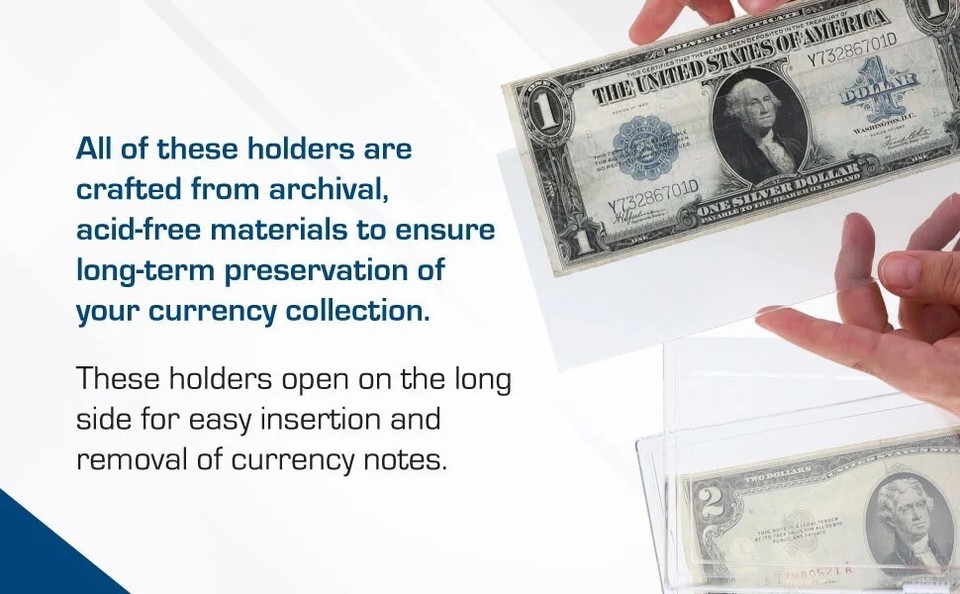 100 Soft Banknotes Sleeves For US Large Currency Notes BCW Ultra Thin ...