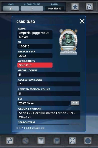 Star Wars Card Trader - 2022 Base Tier 10 54321 - Imperial Juggernaut ...