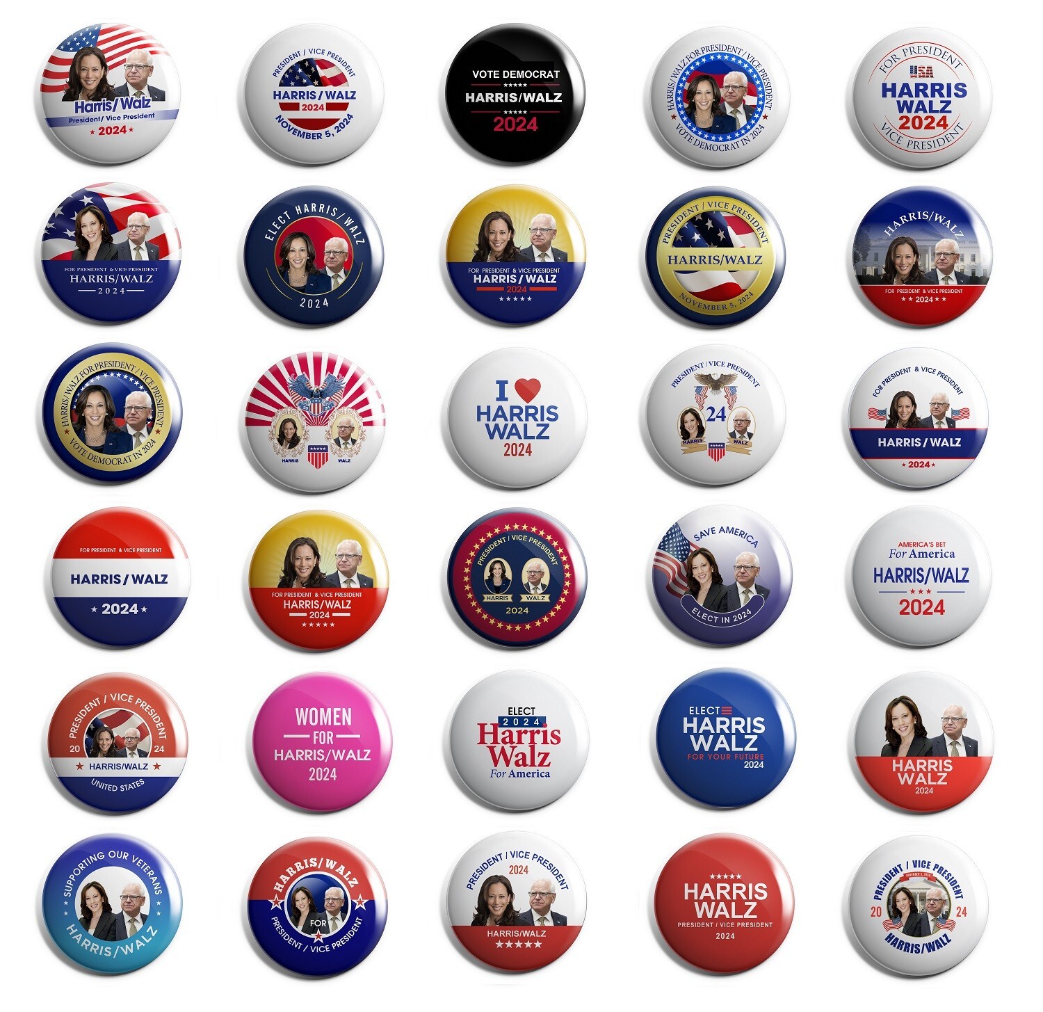 Kamala Harris / Tim Walz Campaign Button Set | Grelly USA