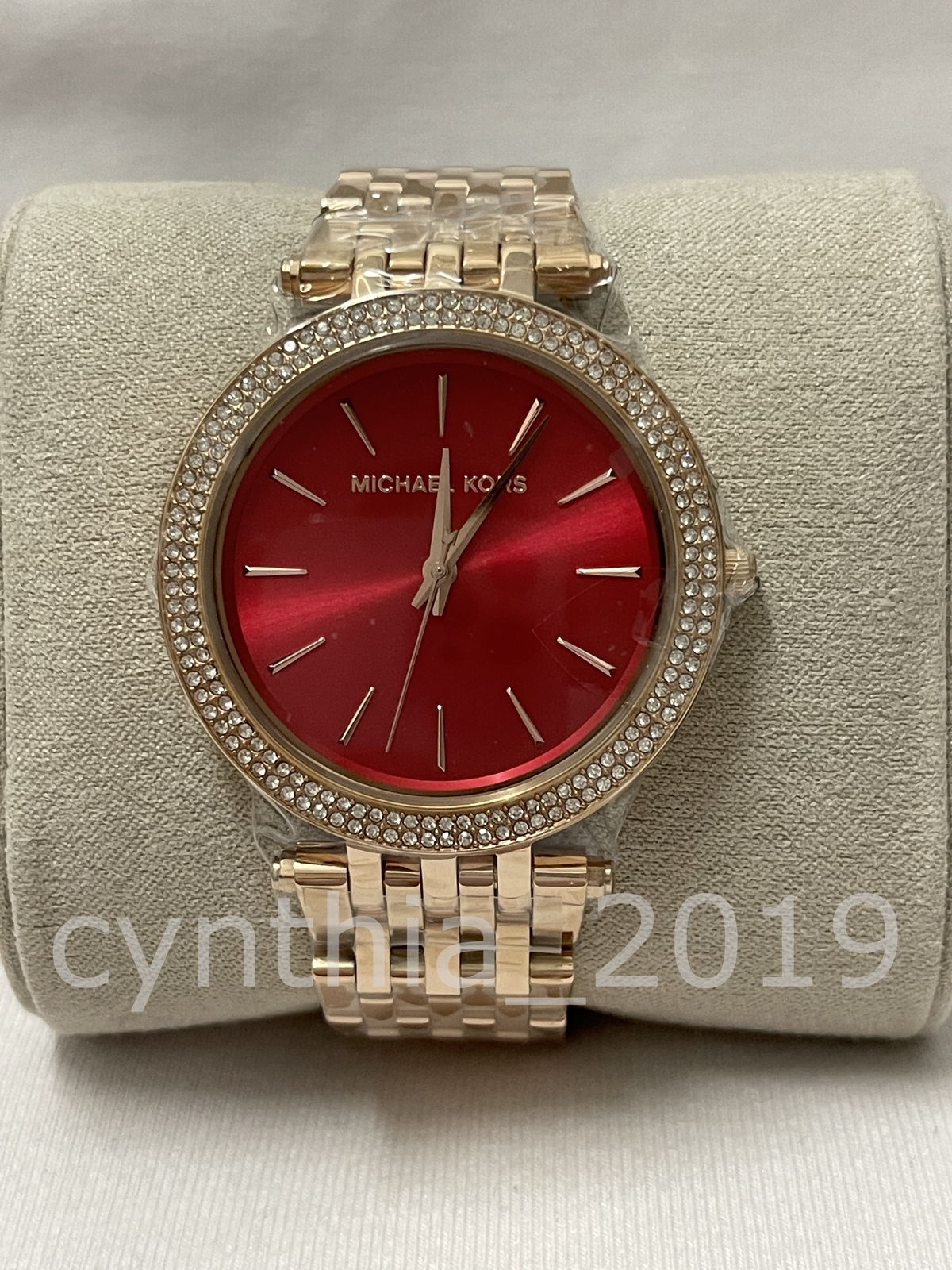 Michael Kors MK3378 Darci Glitz Rose Gold Tone Red Pave Bezel Women's ...