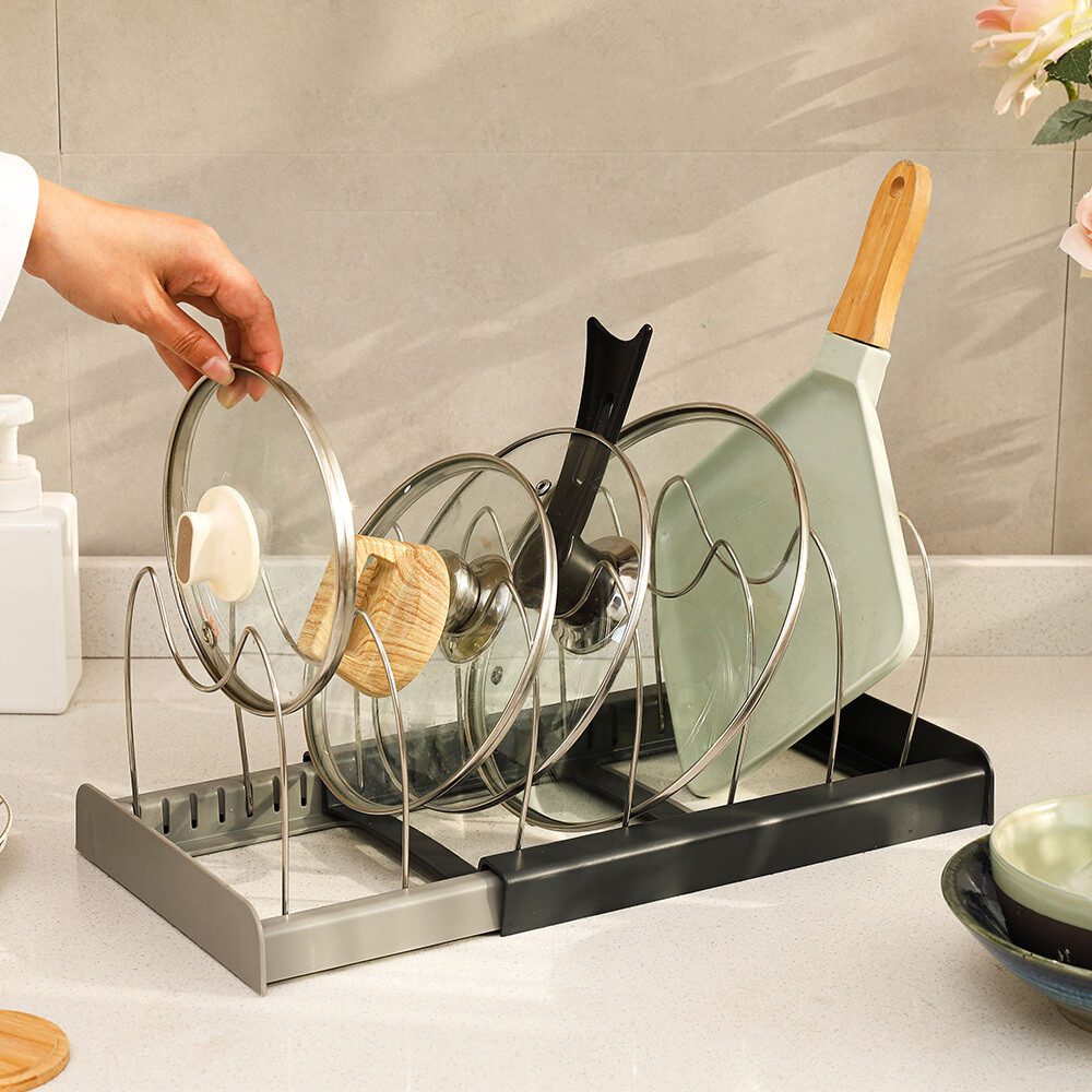Kitchen Storage Rack Pot Lid Frying Pan Organizer Cookware Pantry ...