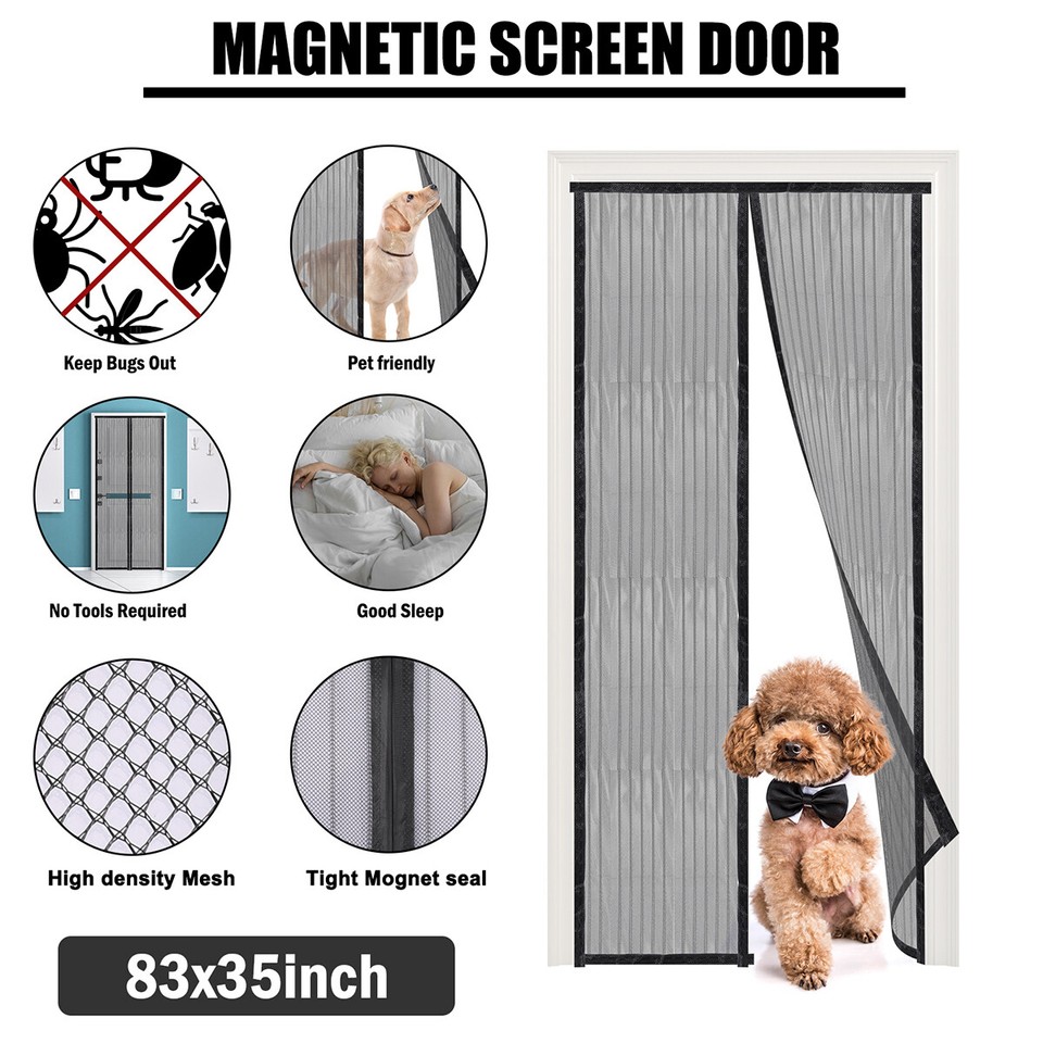 Magnetic Screen Door Mesh Curtain Heavy Duty Mosquito Net Bug Hands ...