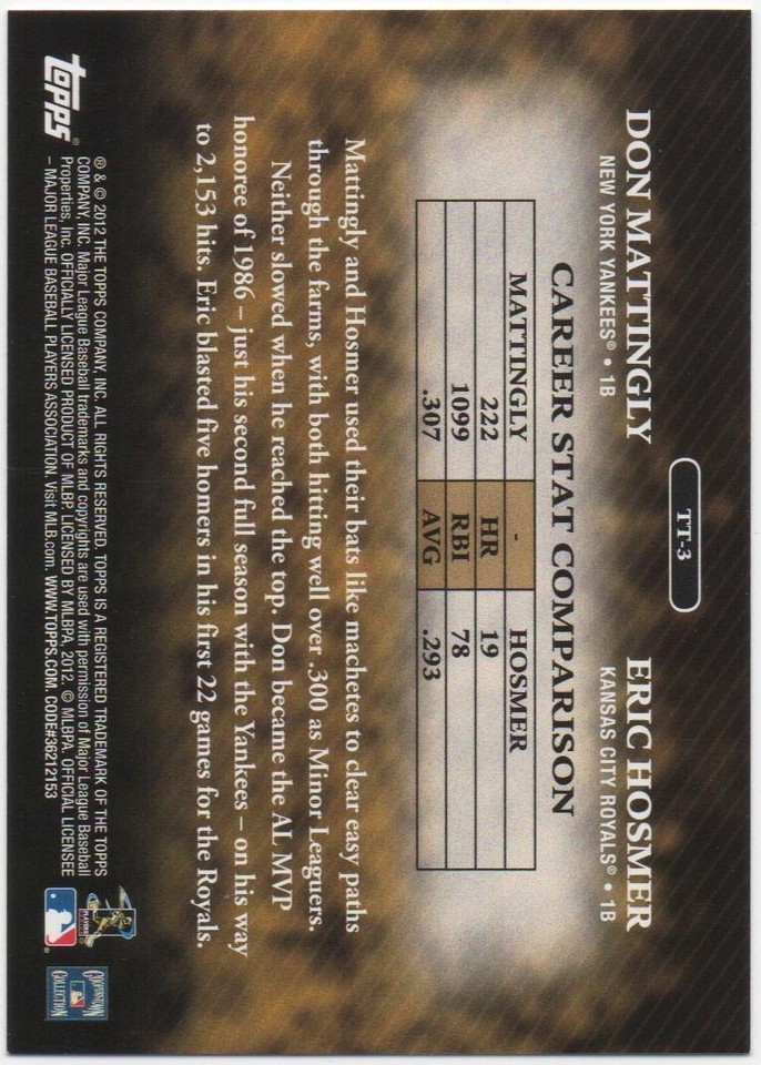 Don Mattingly / Eric Hosmer 2012 TOPPS SERIES 1 BASEBALL Timeless ...
