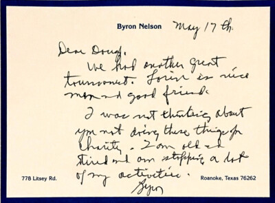 Byron Nelson Signed Autographed Personal Letter to Doug Sanders PSA | eBay