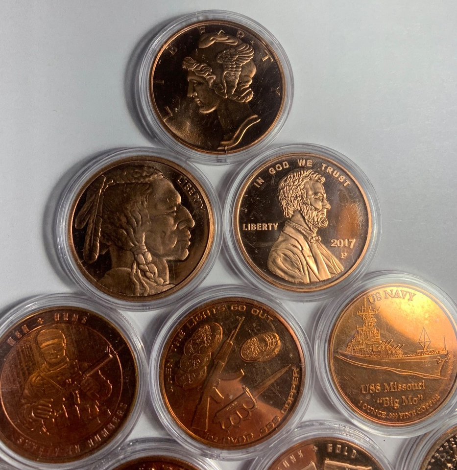 10 Different Collectable 1 ounce Copper Rounds (Lot Of 10) ALL IN ...