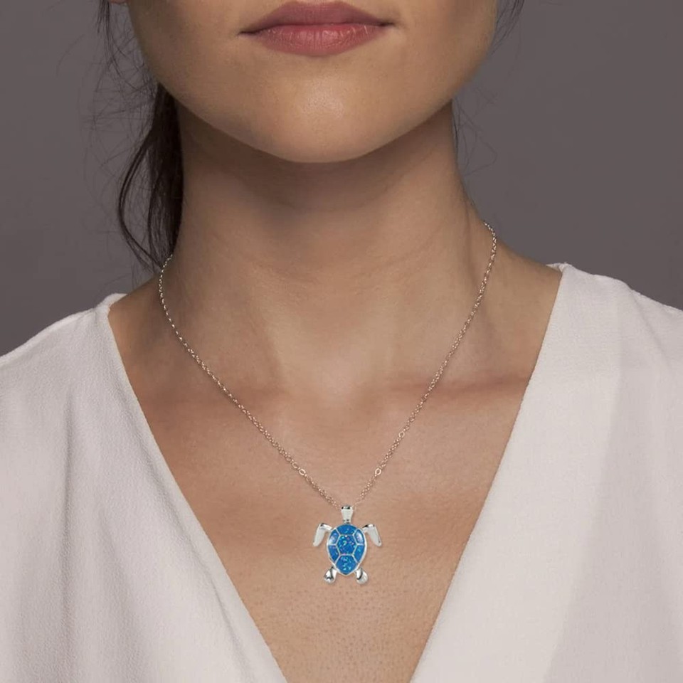 Lovely Sea Turtle Pendant Necklace Cute Animals Opal Silver Chain ...