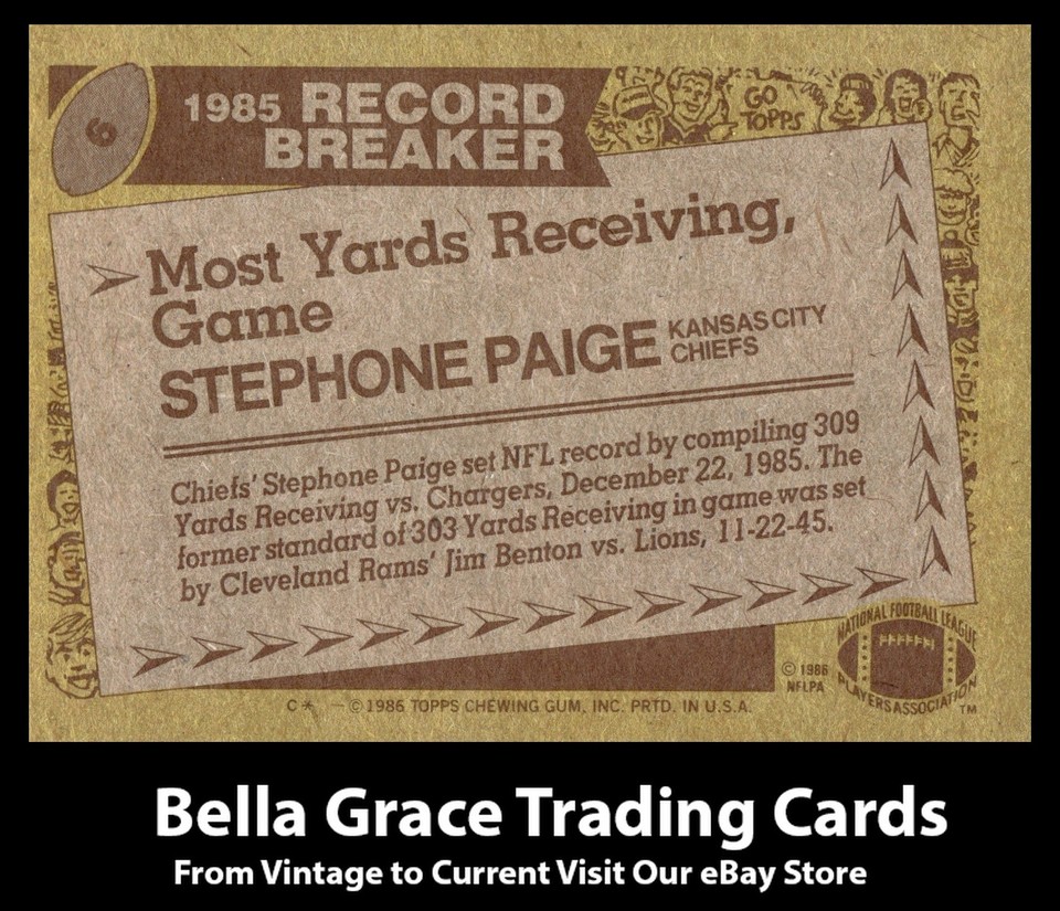 1986 Topps Stephone Paige #6 Kansas City Chiefs NFL Football | eBay
