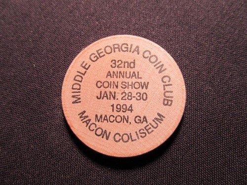 1994 Macon, Georgia Wooden Nickel Token- Middle GA Coin Club Coin Show ...