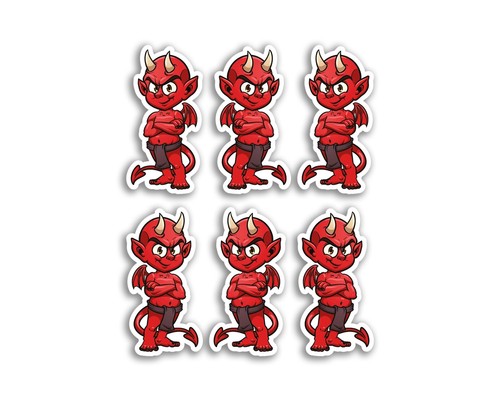 6 x 5cm Red Devil Vinyl Stickers - Creature Horn Animal Cartoon Decal ...