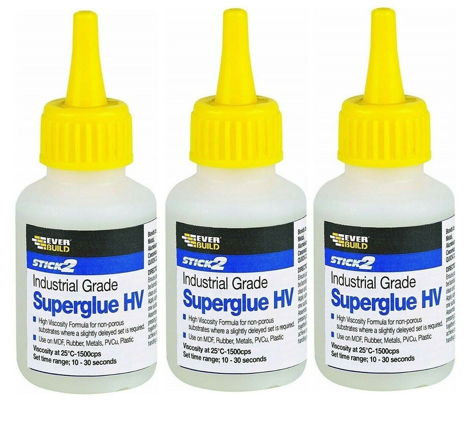 3 x 50g Everbuild Superglue Industrial Grade HV HIGH OR GP MEDIUM ...