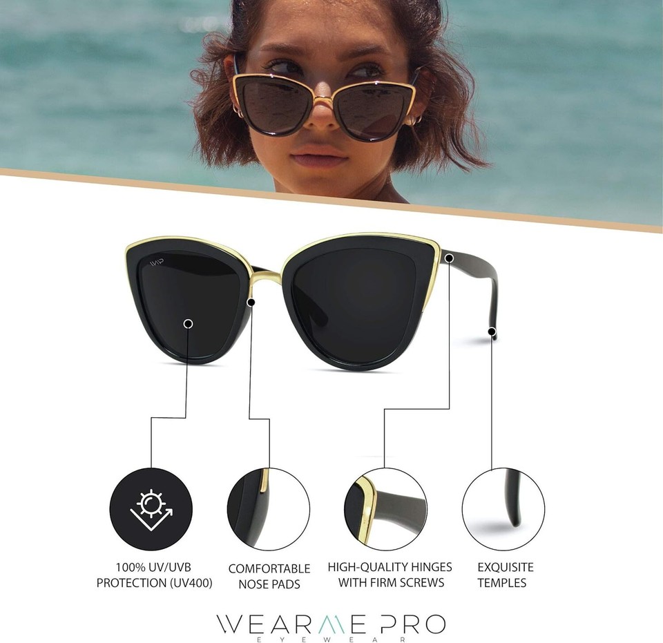 WearMe Pro Womens Cat Eye Mirrored Black Frame-gold Rimmed / Lens | eBay