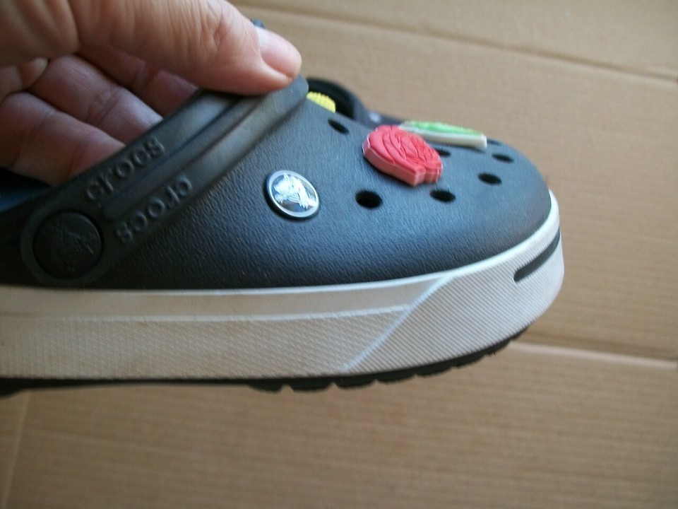 Crocs Mens 5 Womens 7 Black Low Back Smiley Face Dragonfly Flip Bar | eBay
