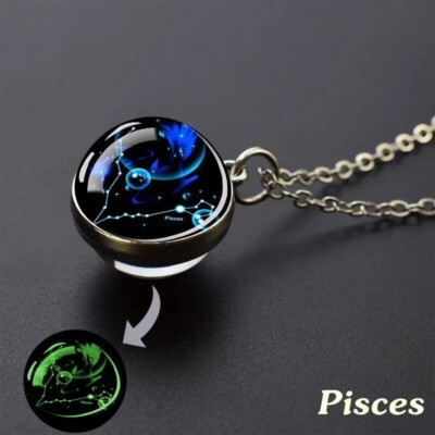 Pisces Zodiac Night Glow Pendant Unisex Luminous Necklace Ball Men ...