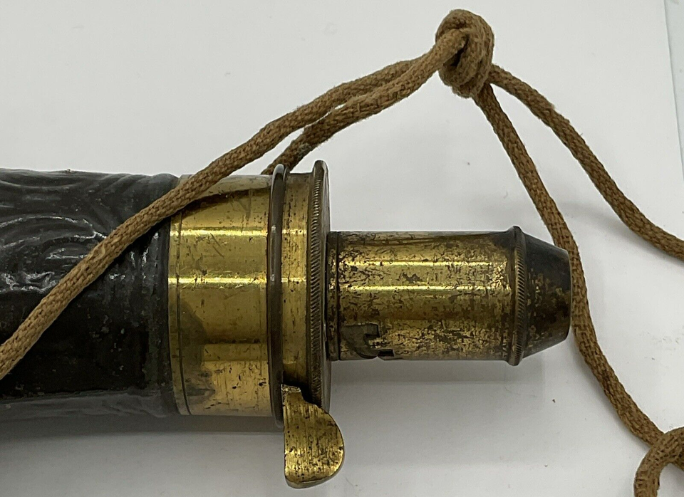 Embossed Metal Gun Black Powder Horn Flask Scallop Design Tassels Lever ...