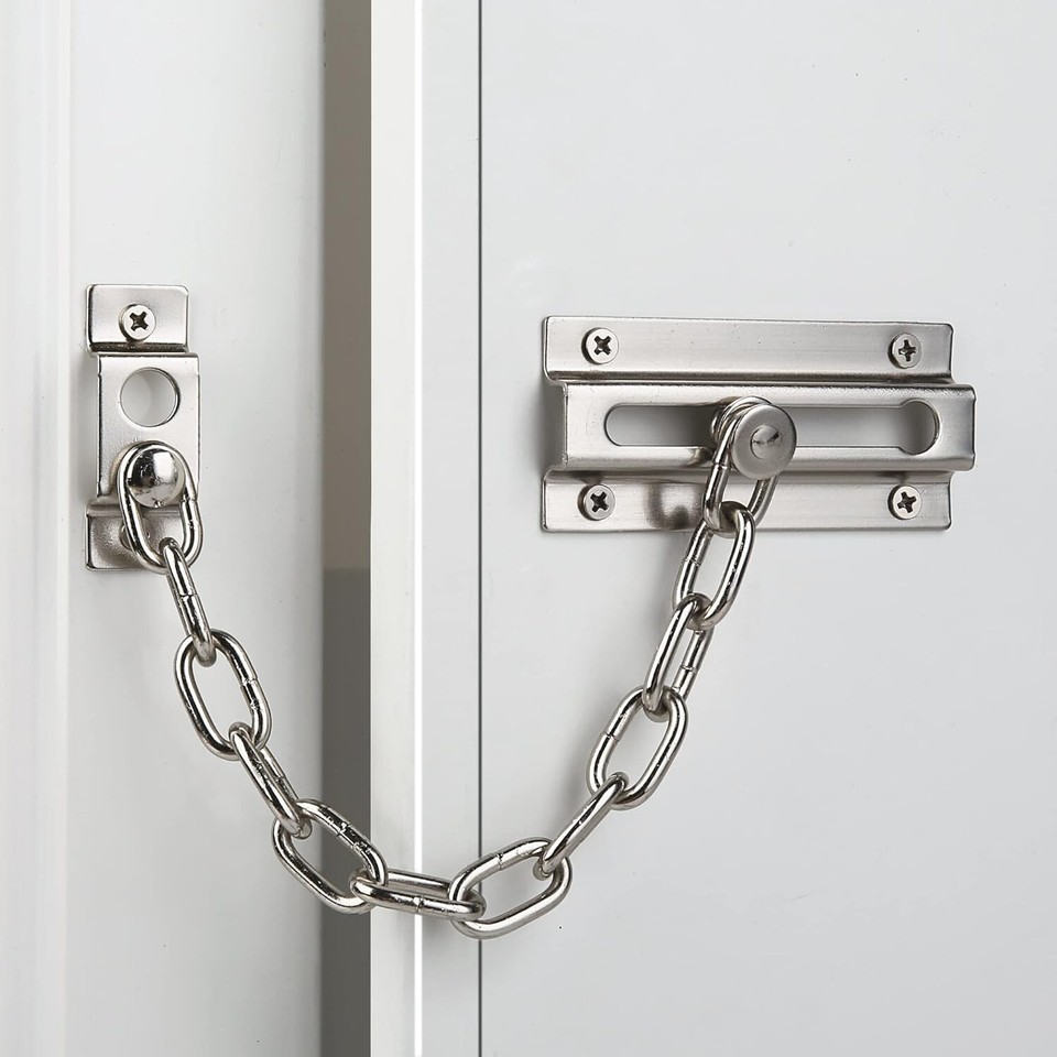 STRONG SECURITY DOOR CHAIN+SCREWS HEAVYDUTY SOLID CHROME Safety Guard ...
