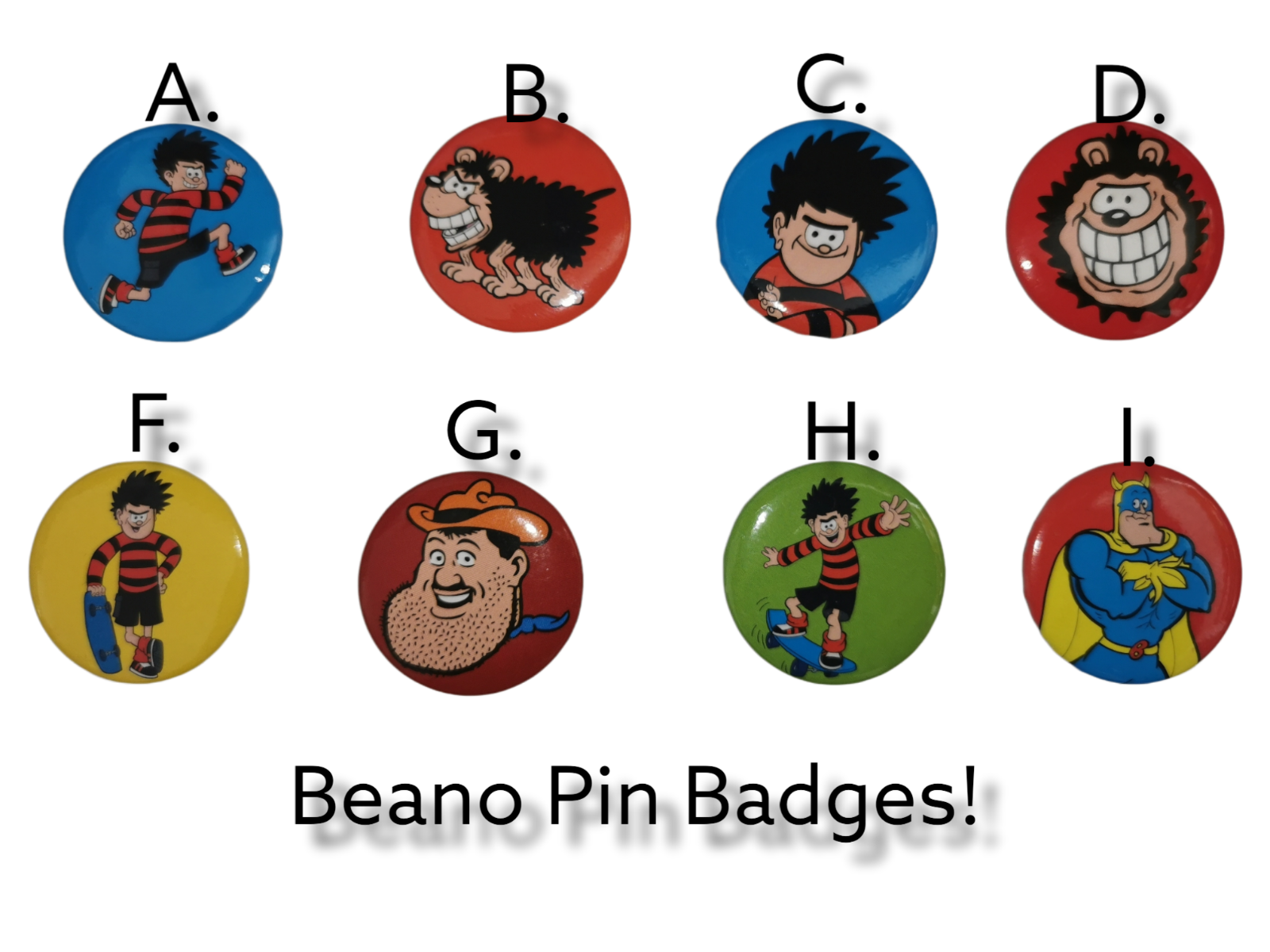 Retro Beano Button Pin Badge Dennis the Menace Gnasher 8 Styles ...