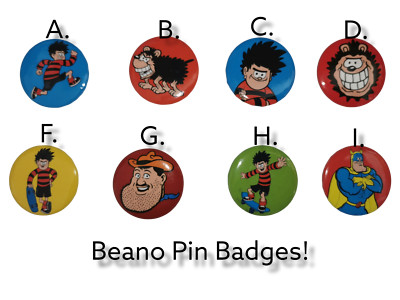 Retro Beano Button Pin Badge Badges Dennis the Menace Gnasher ...