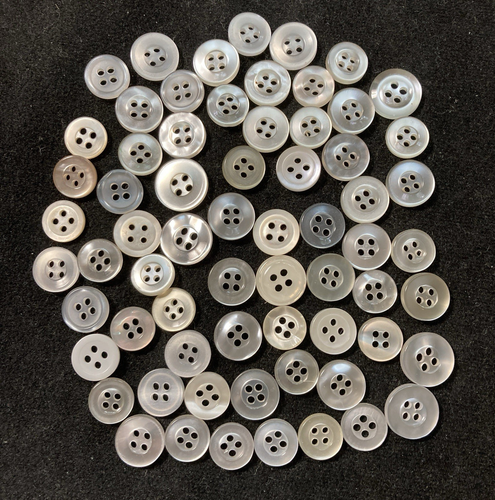 Lot 1 over 60 small Vintage plastic buttons, clear/white, sewing ...