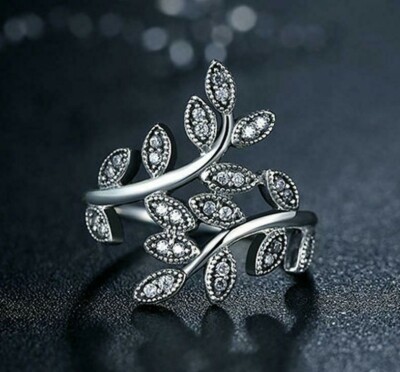 S925 SILVER SPARLING LEAVES RING SIZE 58 STATEMENT GENUINE BARGAIN SALE ...