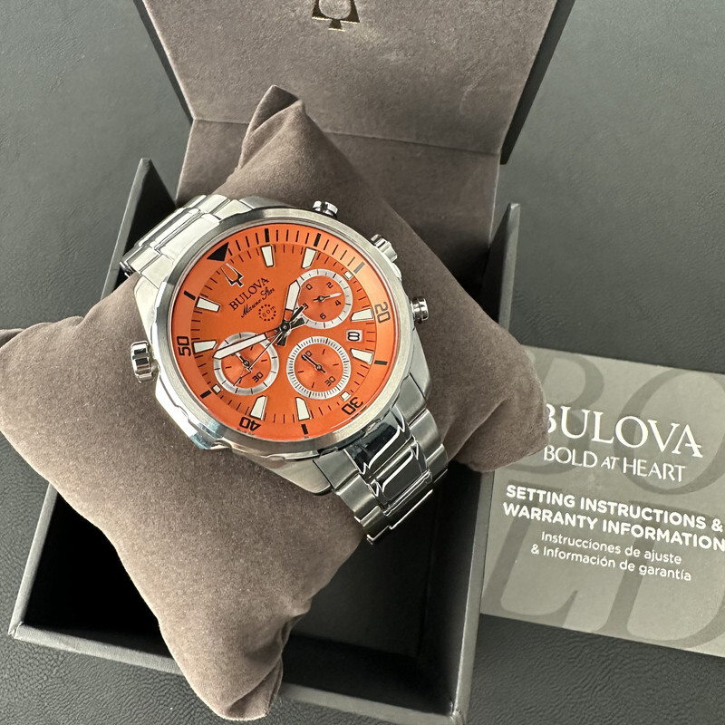 Bulova Marine Star/96B395 Chronograph Orange Dial 6S20/Swiss Quartz ...