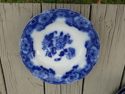 Antique NEW WHARE POTTERY Flow Blue Plate Dish Cambridge England | eBay