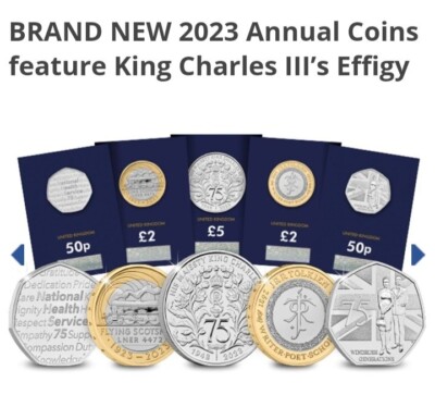 ANNUAL 2023 COMMEMORATIVE 5 x COIN SET 2023 KING CHARLES III CERTIFIED ...