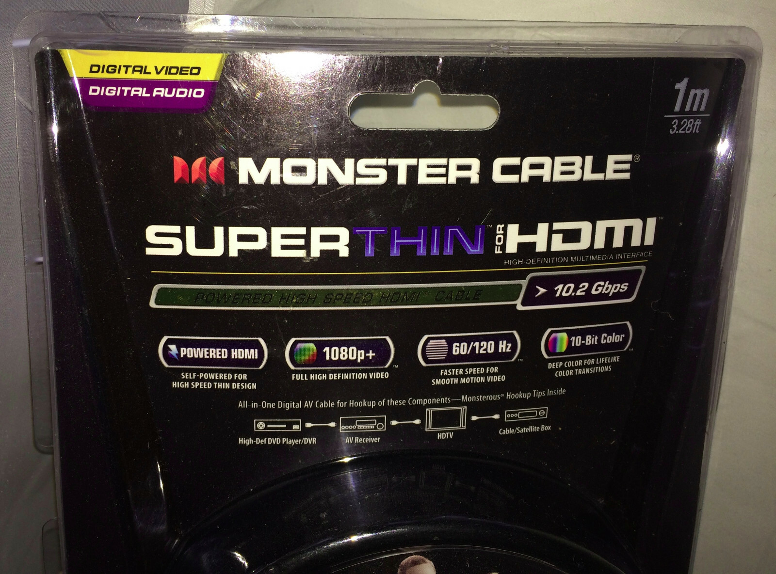 Monster SuperThin Powered High Speed HDMI Cable 10.2Gbps 3.3ft/1m Video ...