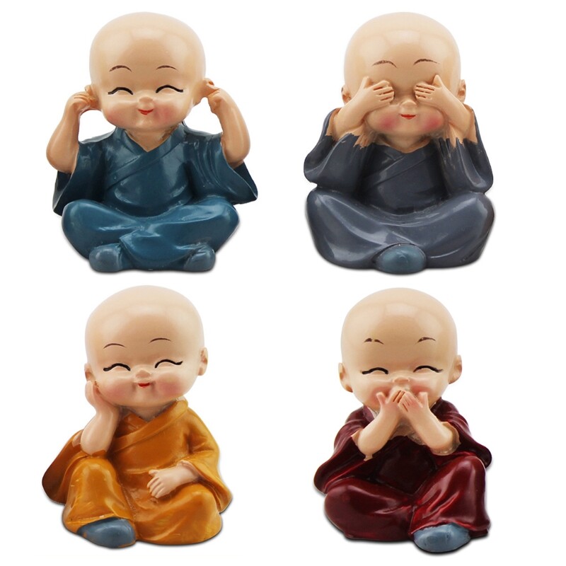 4 PCS Little Monk Statue Miniature Monk Figurine Cute Baby Monk ...