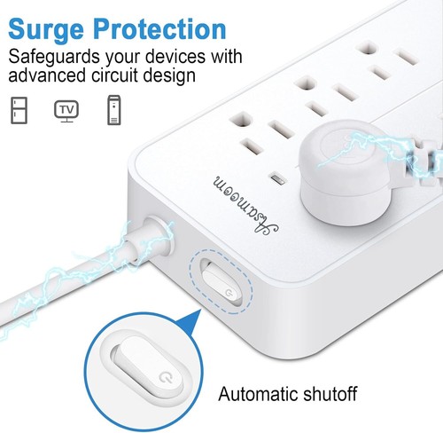 20FT Surge Protector Power Strip Extension Cord with USB-C, Flat Plug ...