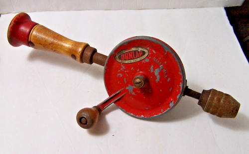 Vtg DUNLAP Bit Brace Hand Drill Wood Handle Will Accept Assorted Bits ...