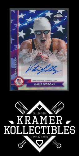 2024 Topps Chrome US Olympics #AU-KL Katie Ledecky Autograph US Flag 58 ...