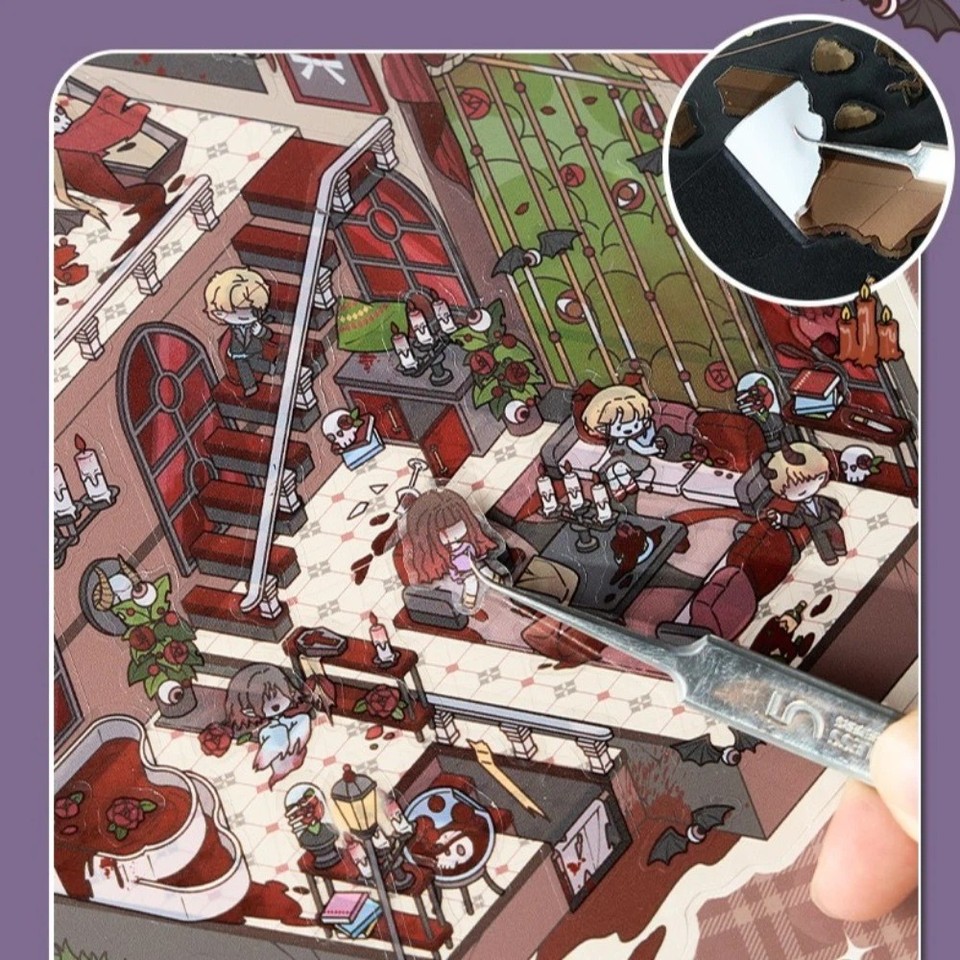 Horror Theme 3D Cabin House Collage Puzzle Stickers Book Card Making ...