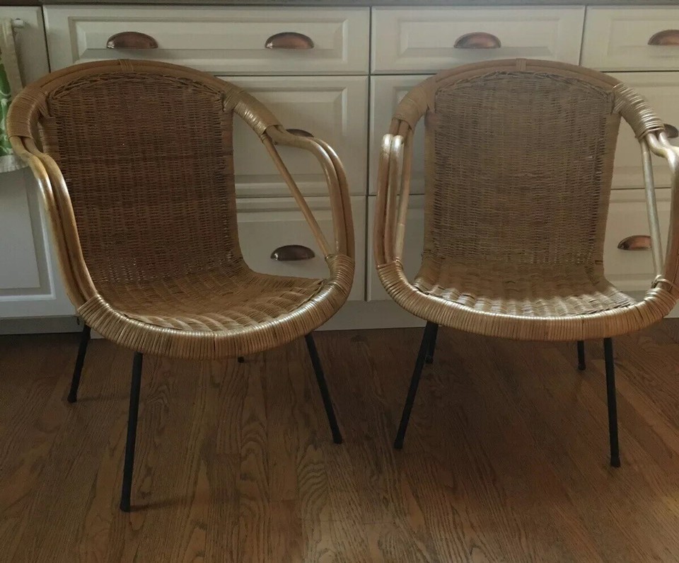 Mid Century Arthur Umanoff Wicker Basket Chairs - Pair | eBay