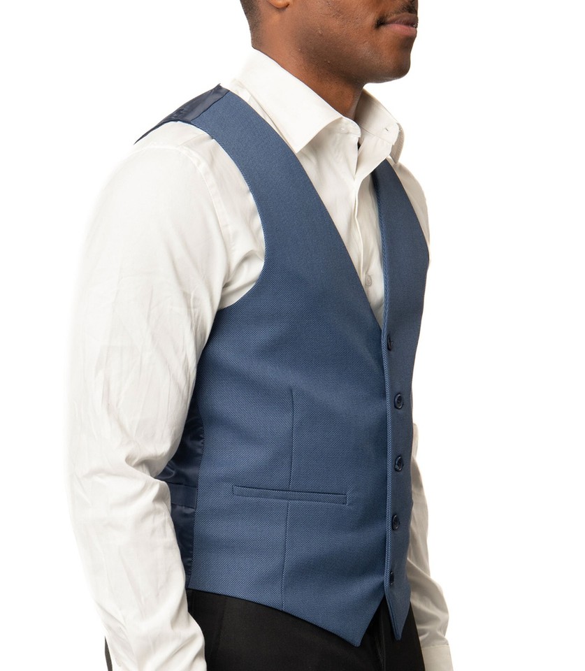 Slate Blue Textured Dress Suit Vest 5 Button V Neck Adjustable Back ...