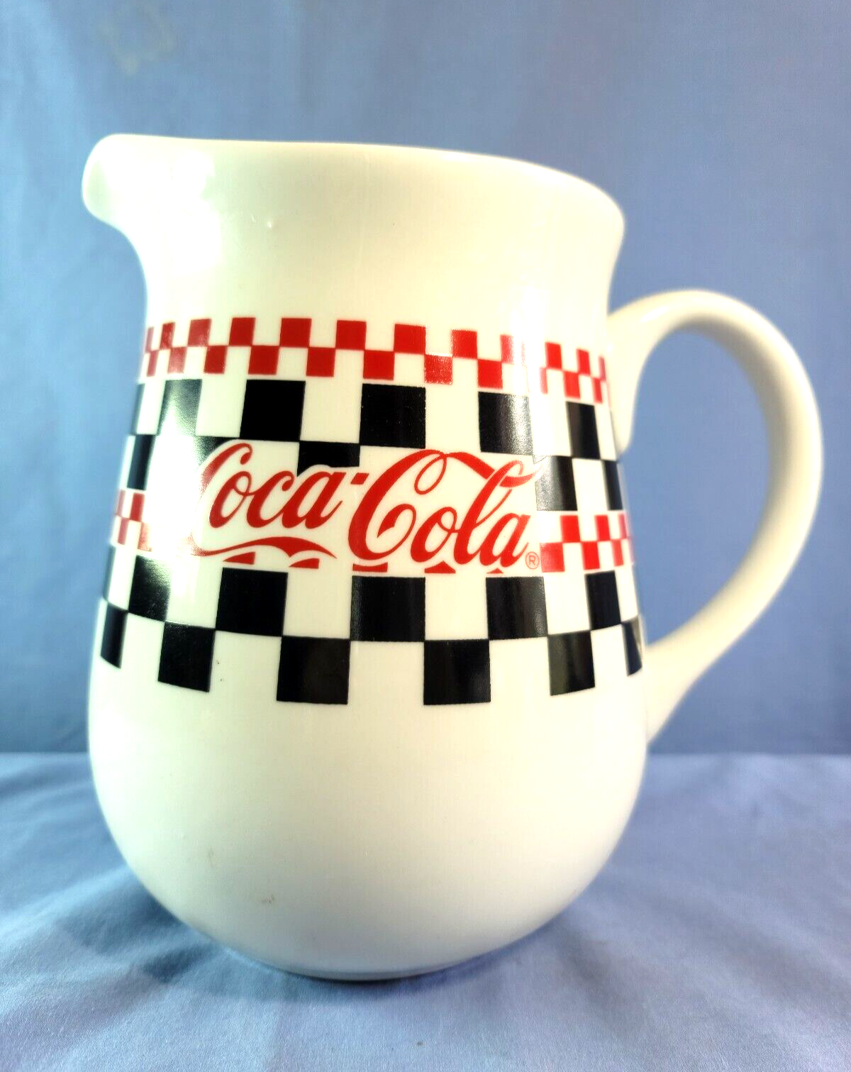 Coca-Cola Vintage Jug Checkerboard Ceramic Pitcher Red White Black Jar ...