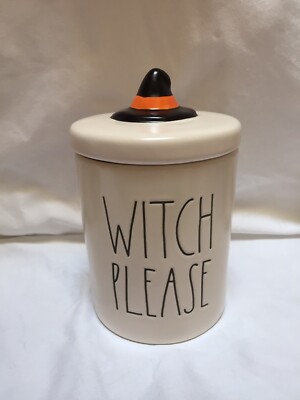 New Rae Dunn Halloween Witch PleaseCeramic Jar With Witch Hat On Lid ...