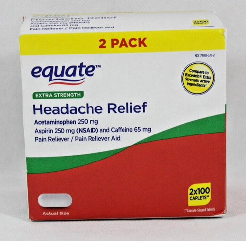 2x Equate Acetaminophen Excedrin Headache Extra Strength 100 Caplets ...