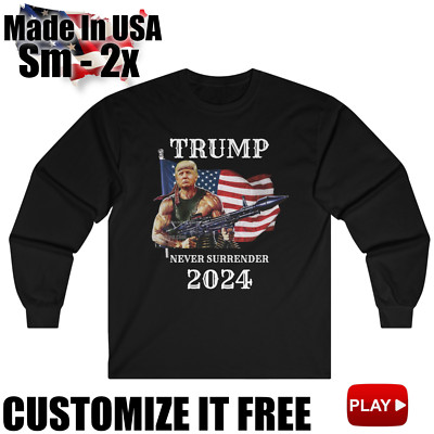 Trump Never Surrender T-Shirt 2024 Black Trump 2024 Rambo Punisher Long ...