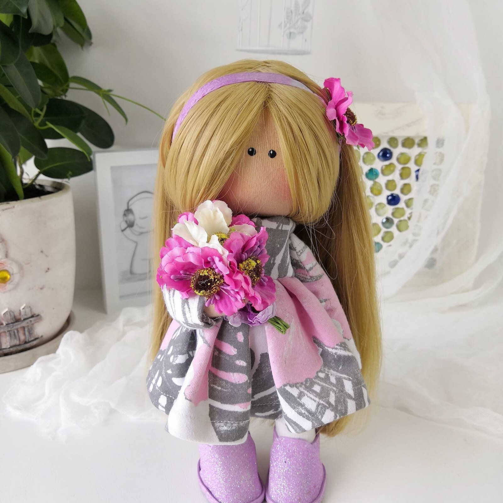 Hand made dolls Textile Girl Doll Brown Hair Unique Gift Interior Doll ...