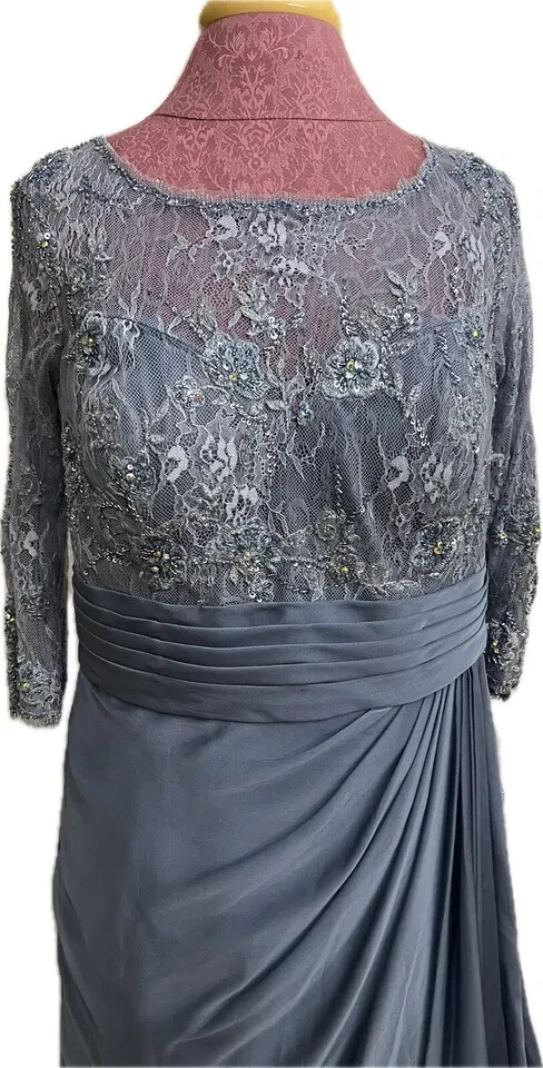 Montage By Mon Cheri Blue Long Dress Beaded Lace Size 14 Retail $499 | eBay