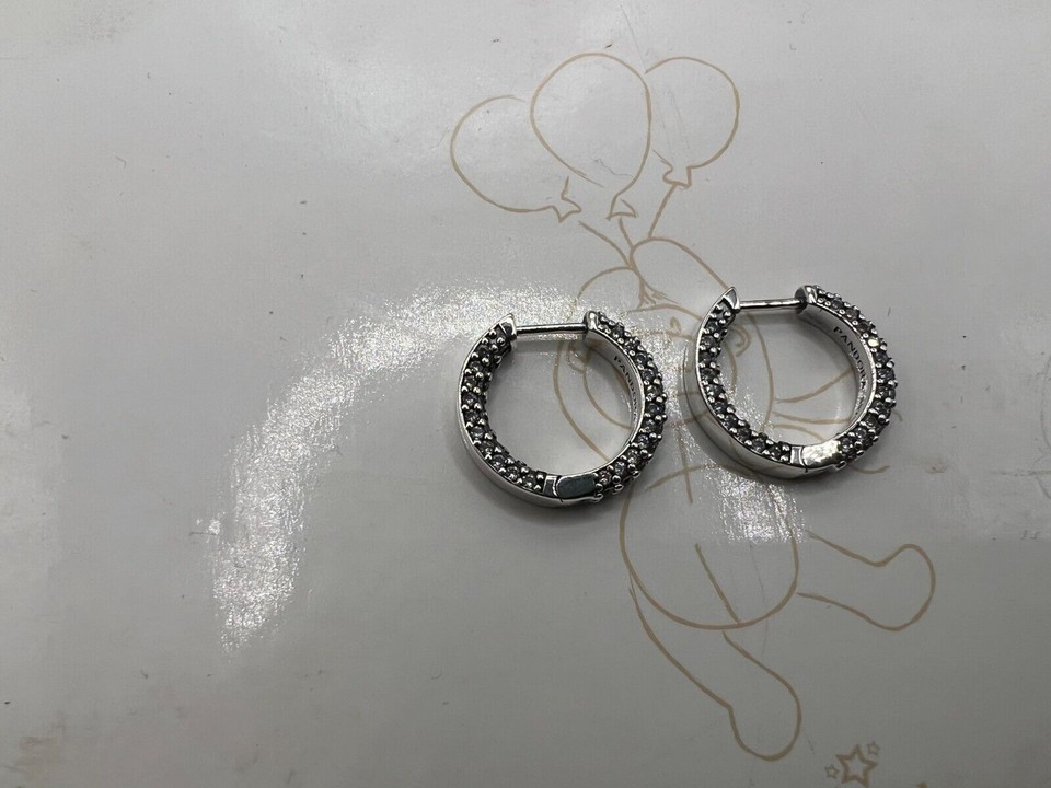 Authentic Pandora Sterling Silver Sparkling Hoop Earrings 299406C01 | eBay