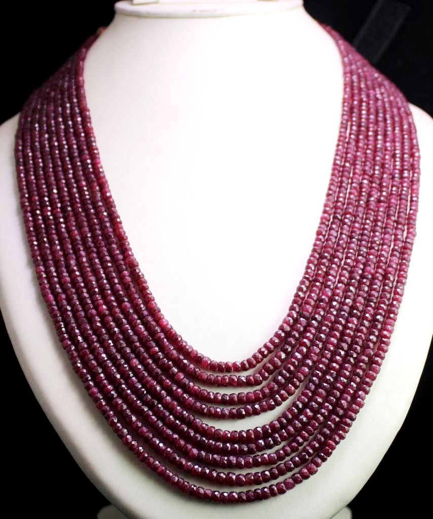 950 ct +Designer 9 Strands Natural Red Faceted Ruby Beads Gemstone P5 ...
